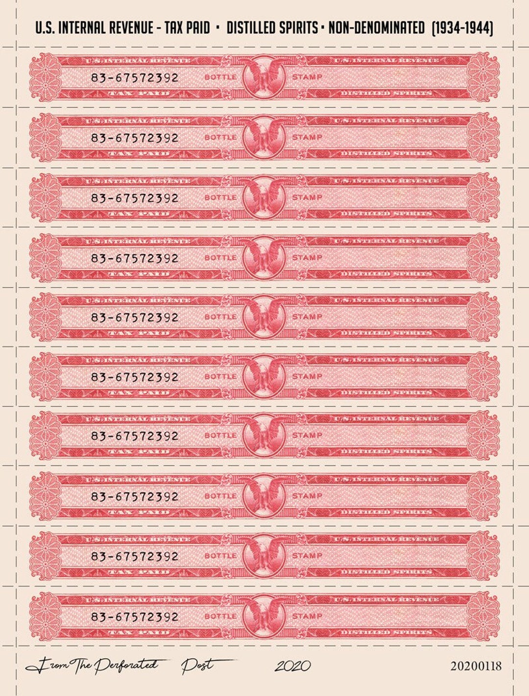 Beautiful Reproduction of 1934-44 US Revenue Tax Stamp/bottle Stamp ...