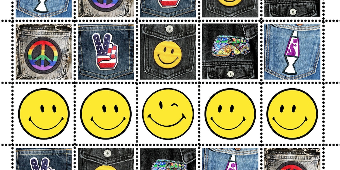 Letter Writers! - Decorate Your Mail! 1960s Symbols on Denim. Gummed ...