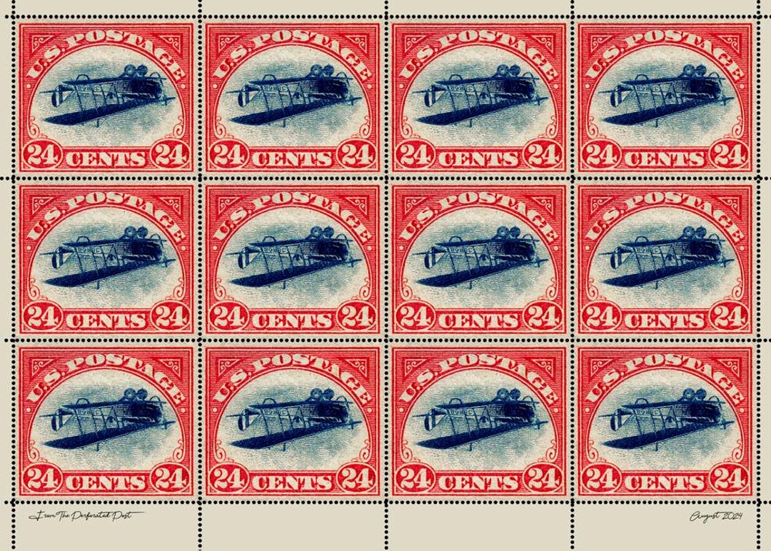 Beautiful Reproduction of 1918 US 24cent Inverted Jenny Stamps ...