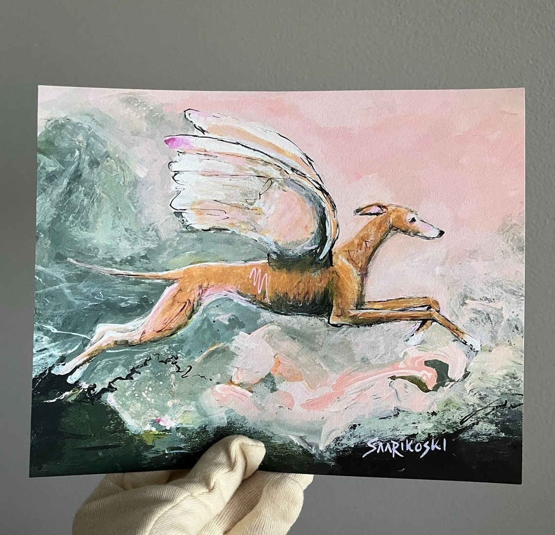 Winged Greyhound Art Print Angel Galgo Espanol Christmas Gift - Etsy