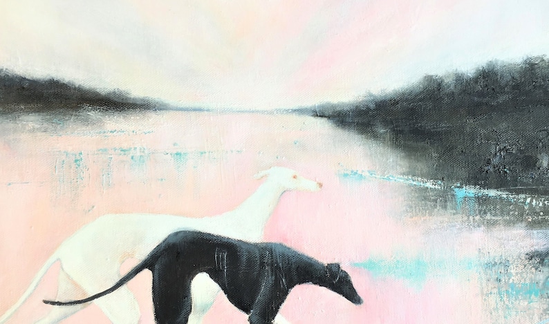 Two Greyhounds in a Landscape Giclée Print: Galgo Espanol Expressive ...