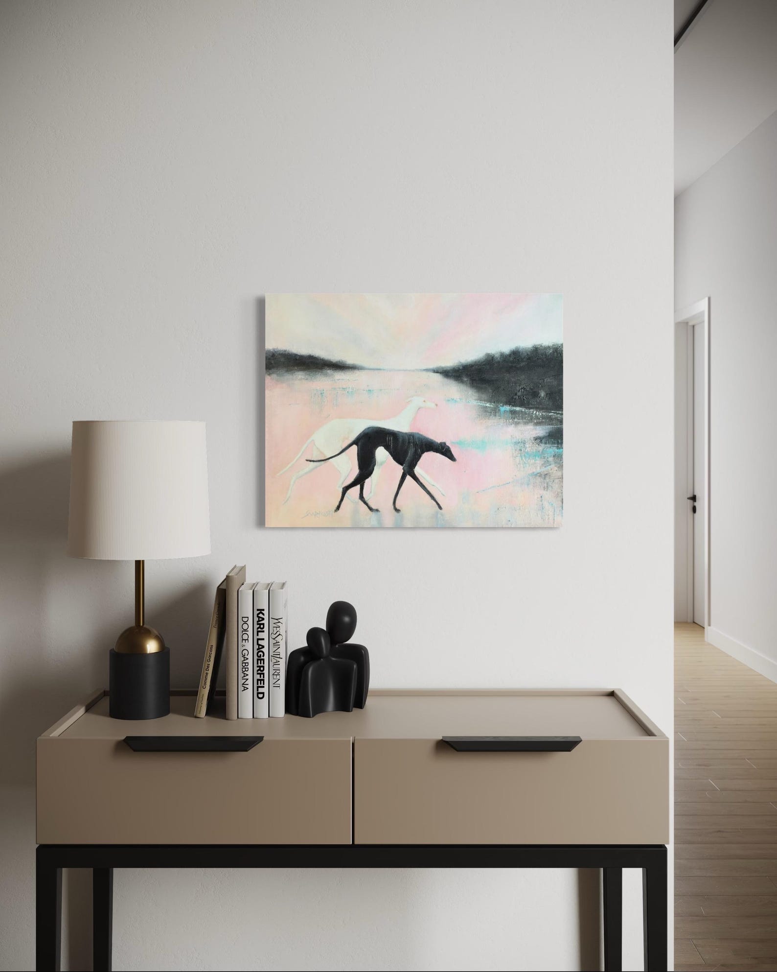Two Greyhounds in a Landscape Giclée Print: Galgo Espanol Expressive ...