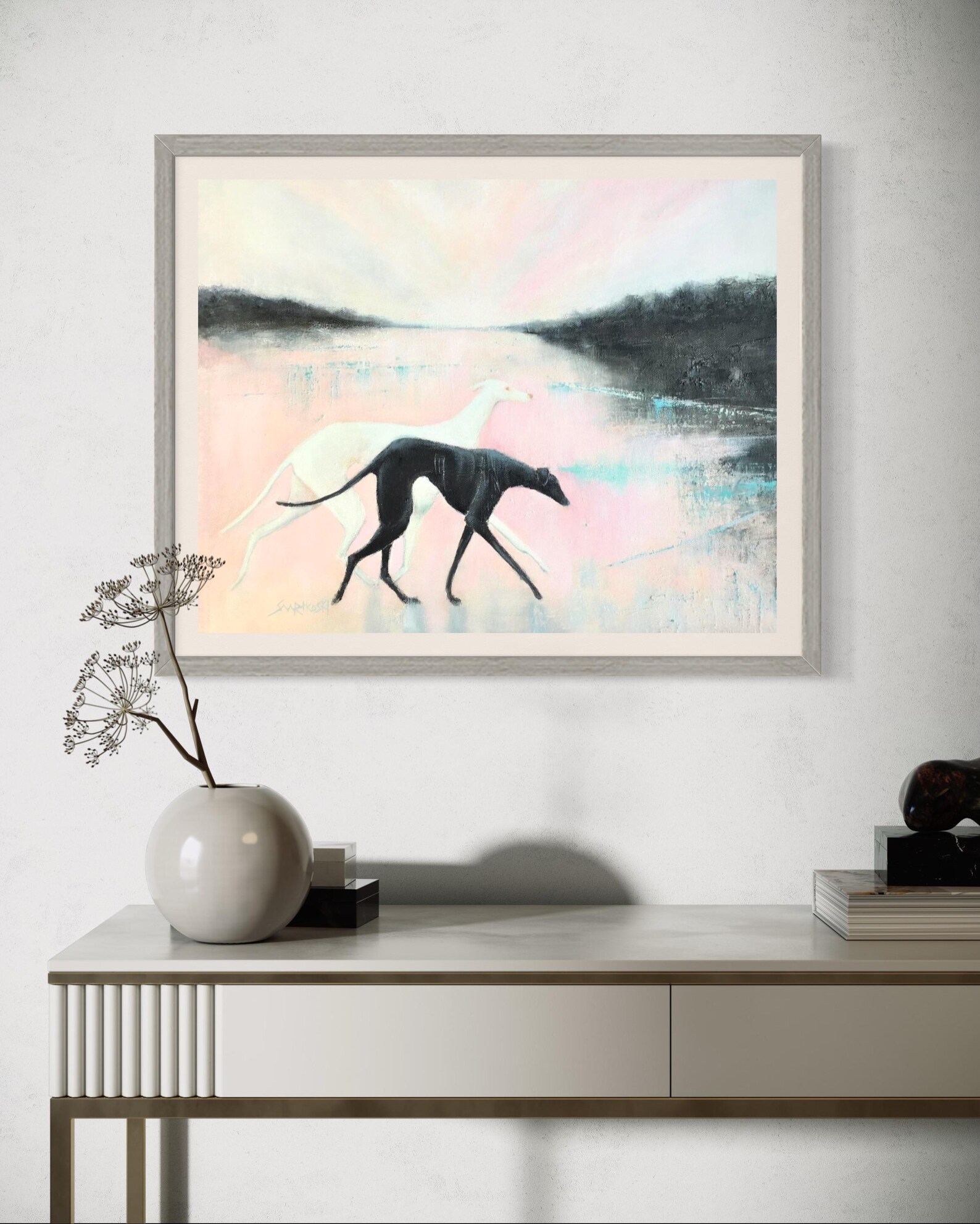 Two Greyhounds in a Landscape Giclée Print: Galgo Espanol Expressive ...