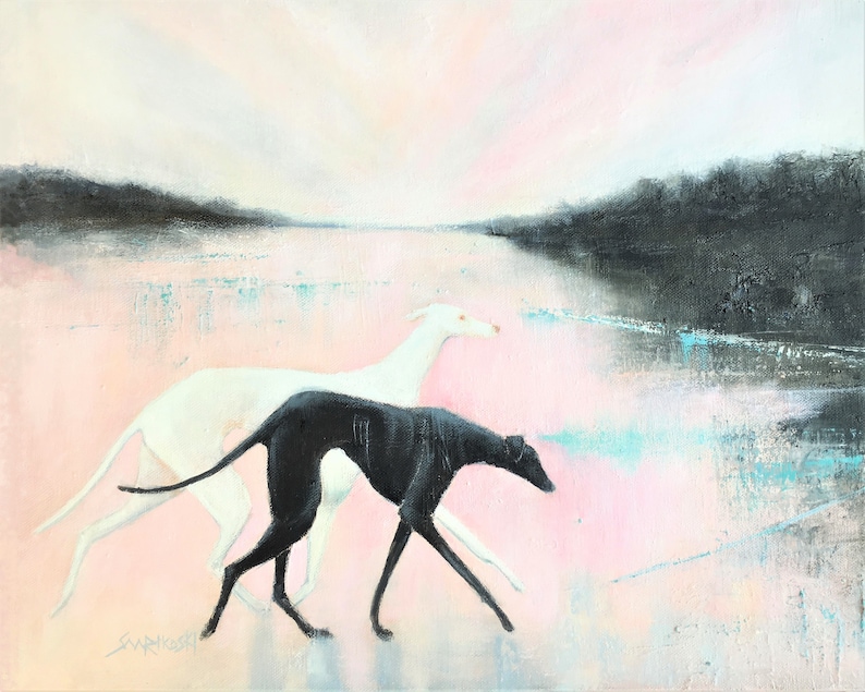 Two Greyhounds in a Landscape Giclée Print: Galgo Espanol Expressive ...