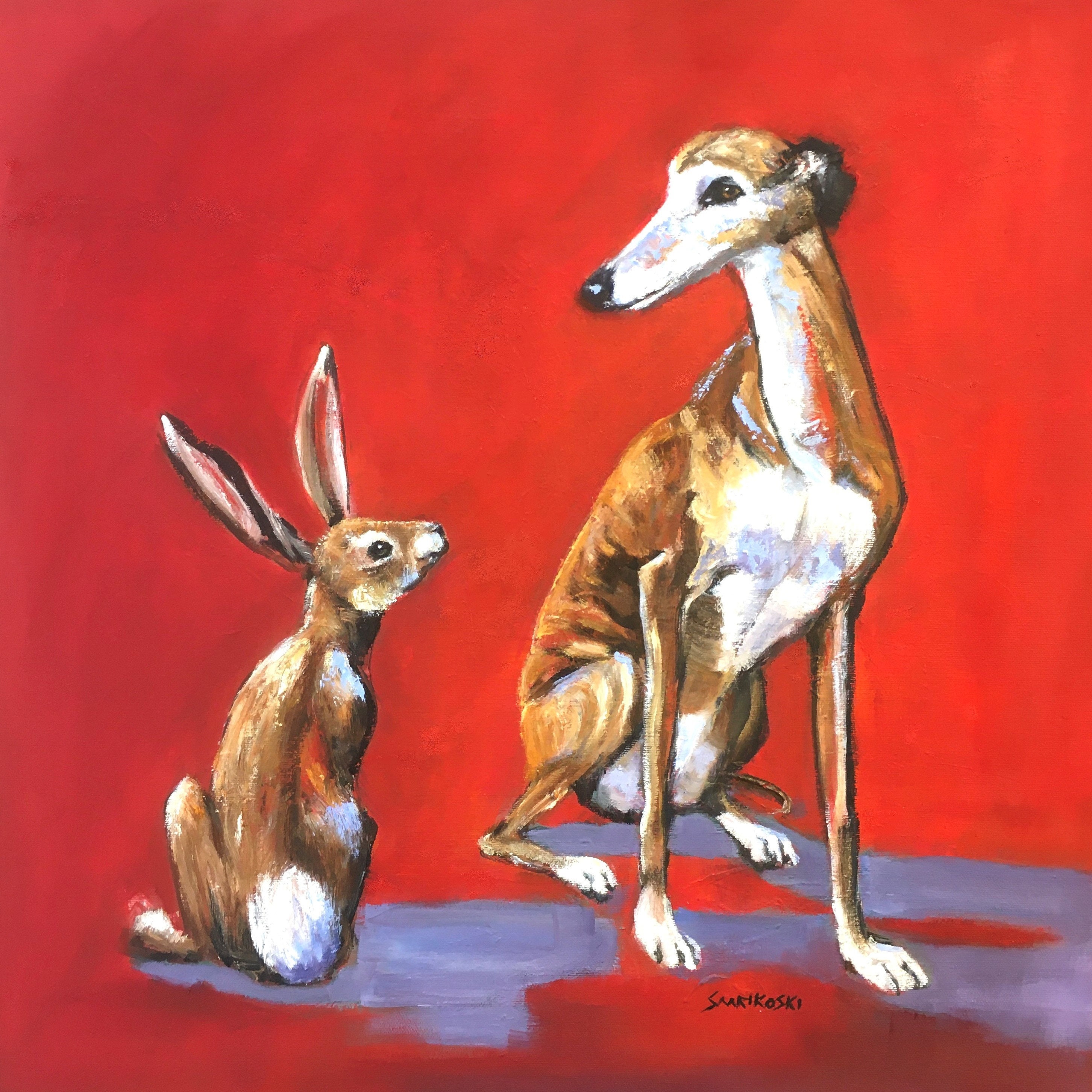 Hare and Greyhound Art Print Funny Brindle Galgo Espanol - Etsy