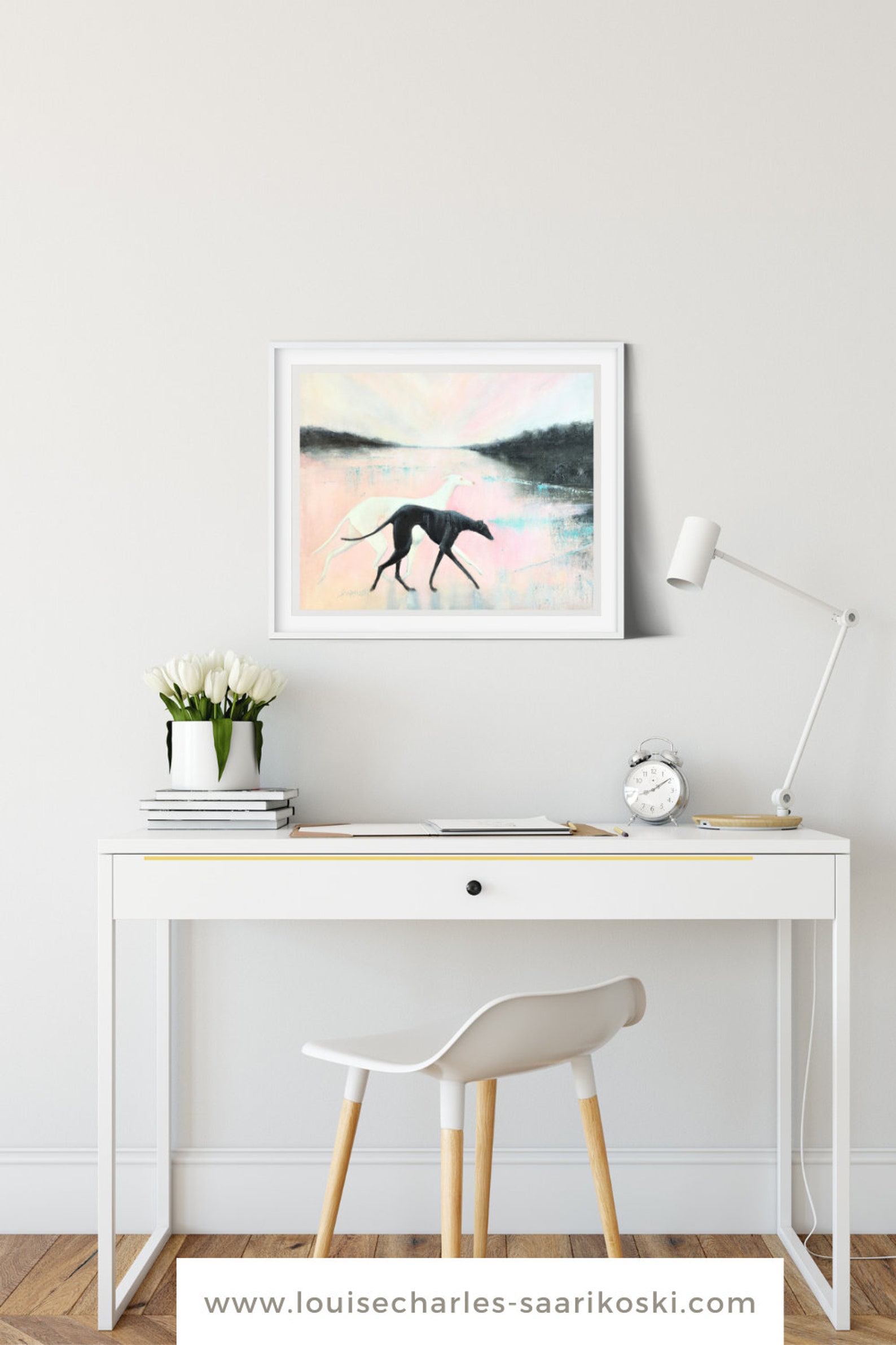 Two Greyhounds in a Landscape Giclée Print: Galgo Espanol Expressive ...