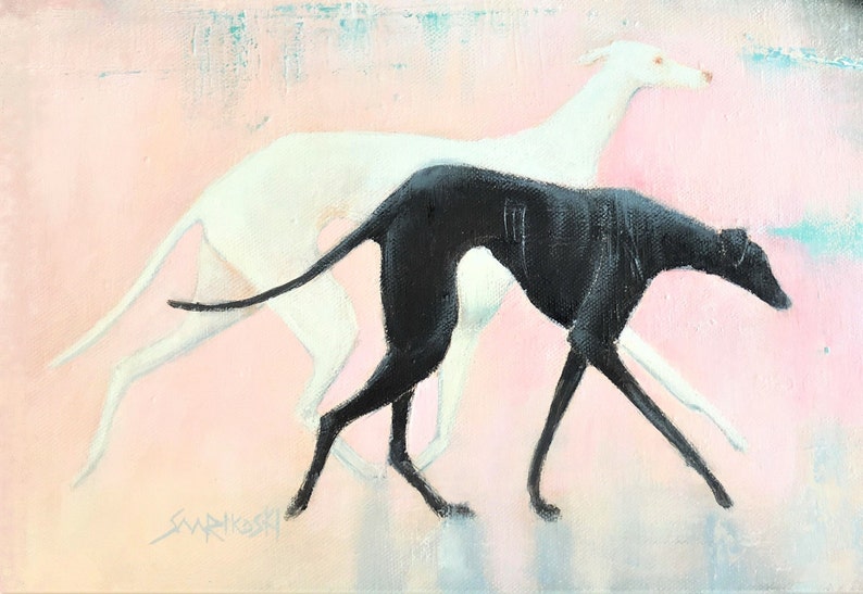Two Greyhounds in a Landscape Giclée Print: Galgo Espanol Expressive ...