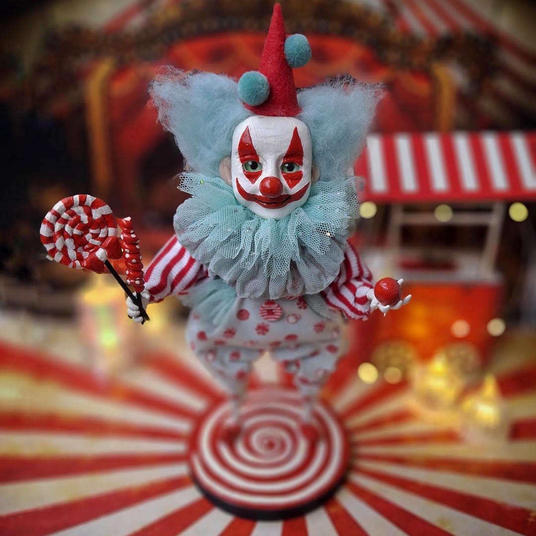 Whimsical Creepy Clown Doll – Haunted Circus Art Figurine | Spooky ...