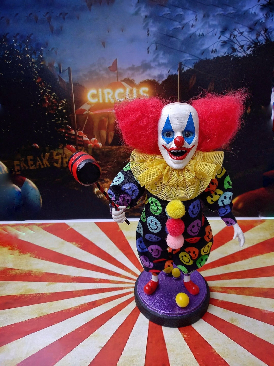 Creepy Clown Doll, Scary Clown Figurine, Horror Decor, Dark Circus ...