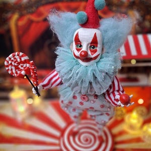Whimsical Creepy Clown Doll – Haunted Circus Art Figurine | Spooky ...