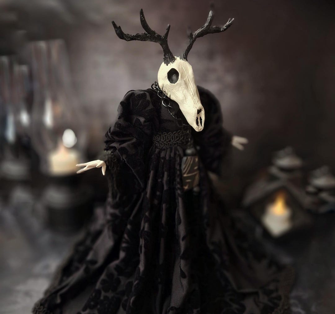 Gothic Deer Skull Figurine: Anthropomorphic Forest Creature Art ...