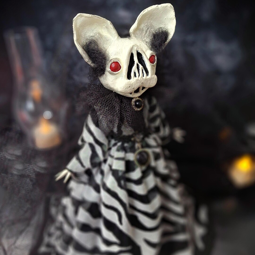 Gothic Bat Figurine – Creepy Handmade Doll for Spooky Home Decor ...