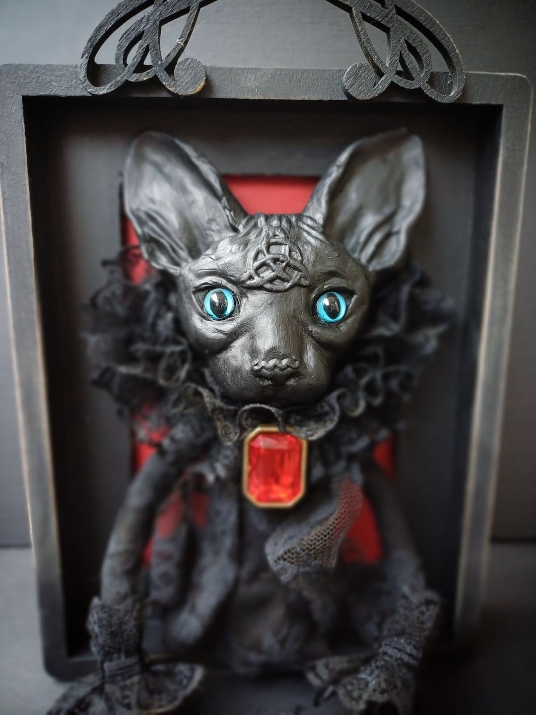 Cat Framed Wall Art, Sphynx Cat Doll, Gothic Home Decor, Cat Art ...