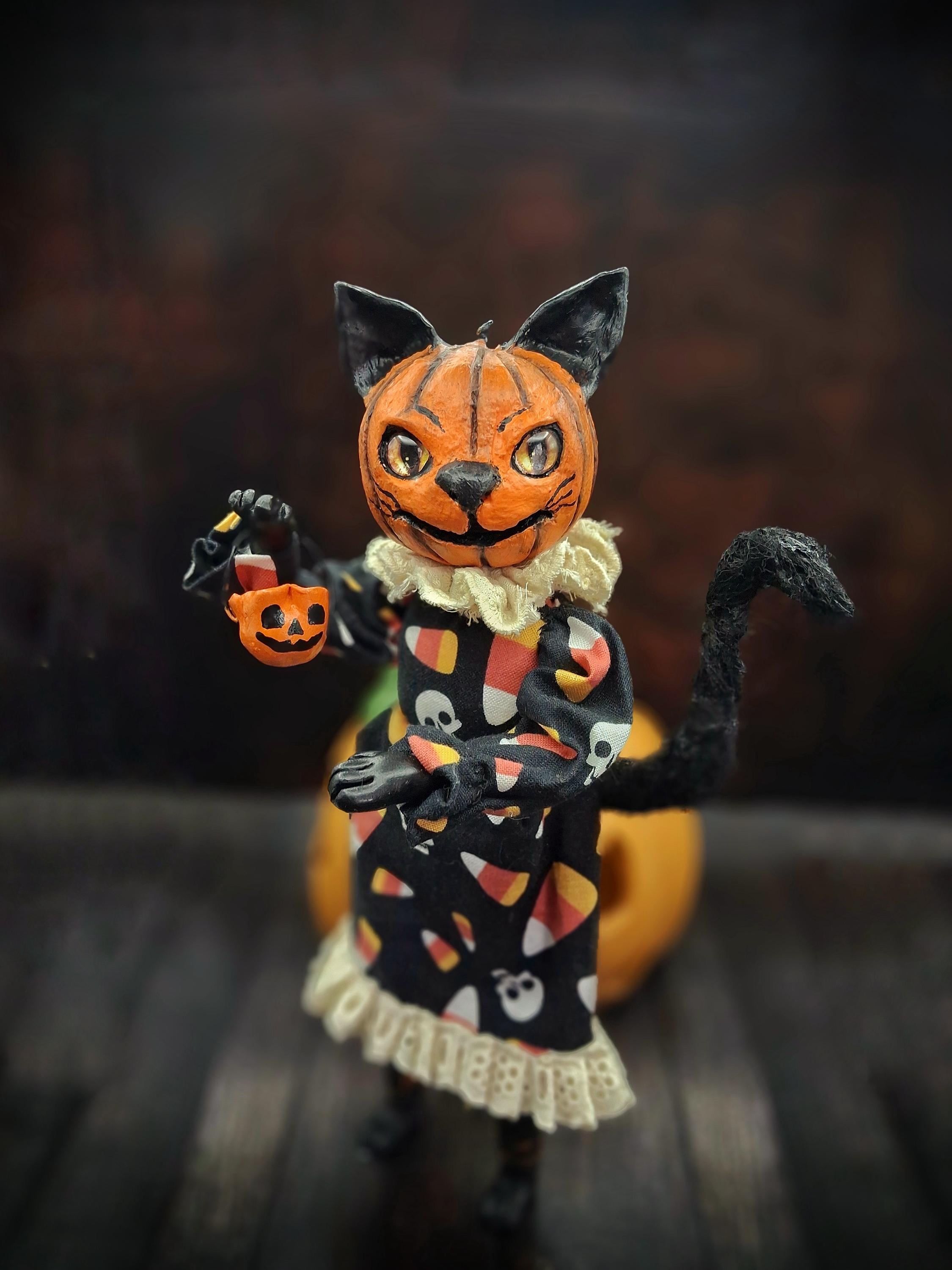 Pumpkin Cat Halloween Art Doll - Whimsical Fall Decor - Etsy