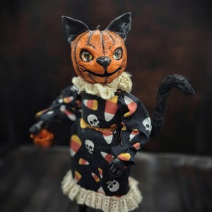 Pumpkin Cat Halloween Art Doll - Whimsical Fall Decor - Etsy