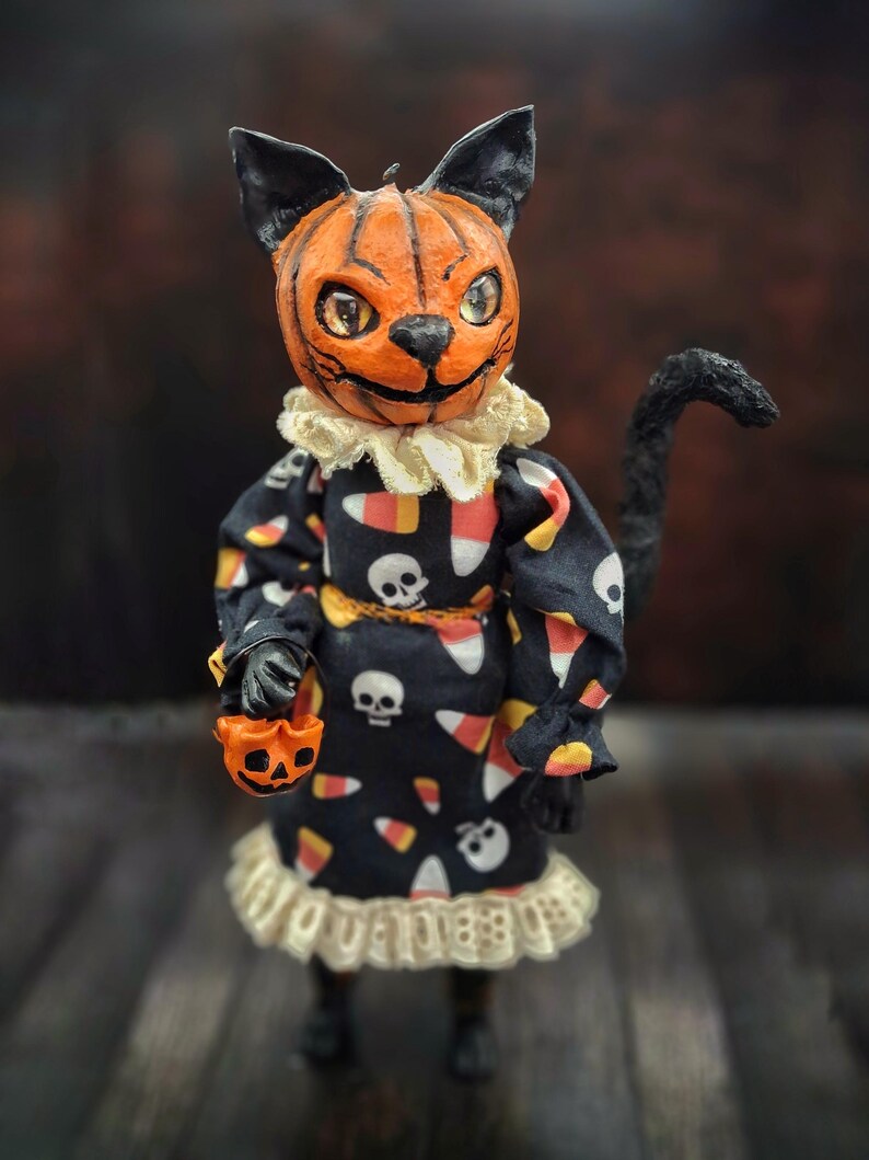 Pumpkin Cat Halloween Art Doll - Whimsical Fall Decor - Etsy