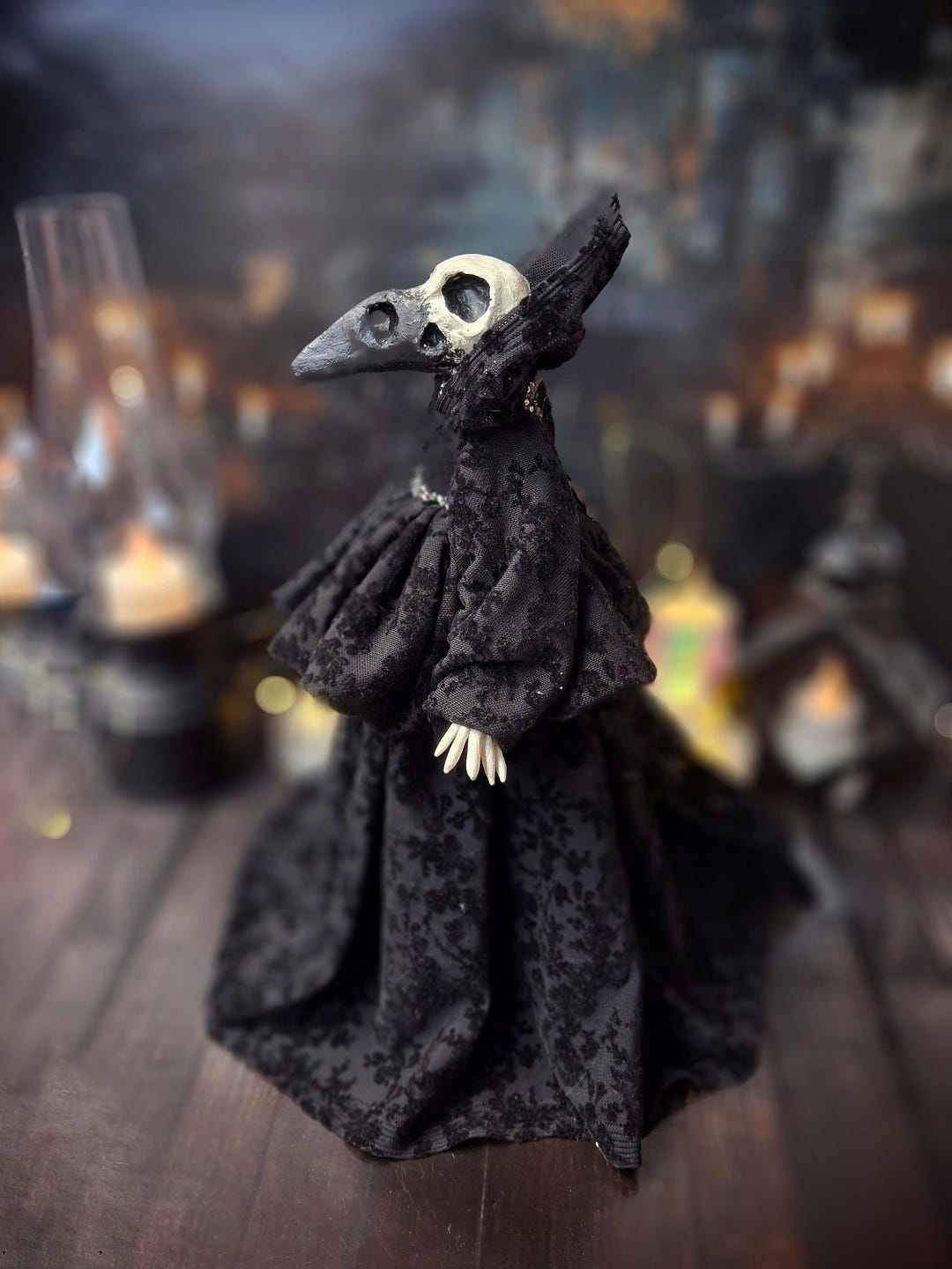 Gothic Crow Art Doll – Victorian Raven Sculpture for Goth Home Decor ...