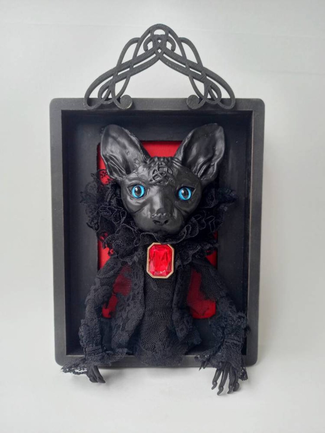Cat Framed Wall Art, Gothic Home Decor, Ooak Art Doll Vampire ...