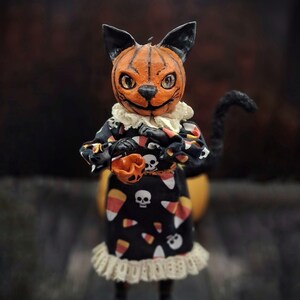 Pumpkin Cat Halloween Art Doll - Whimsical Fall Decor - Etsy