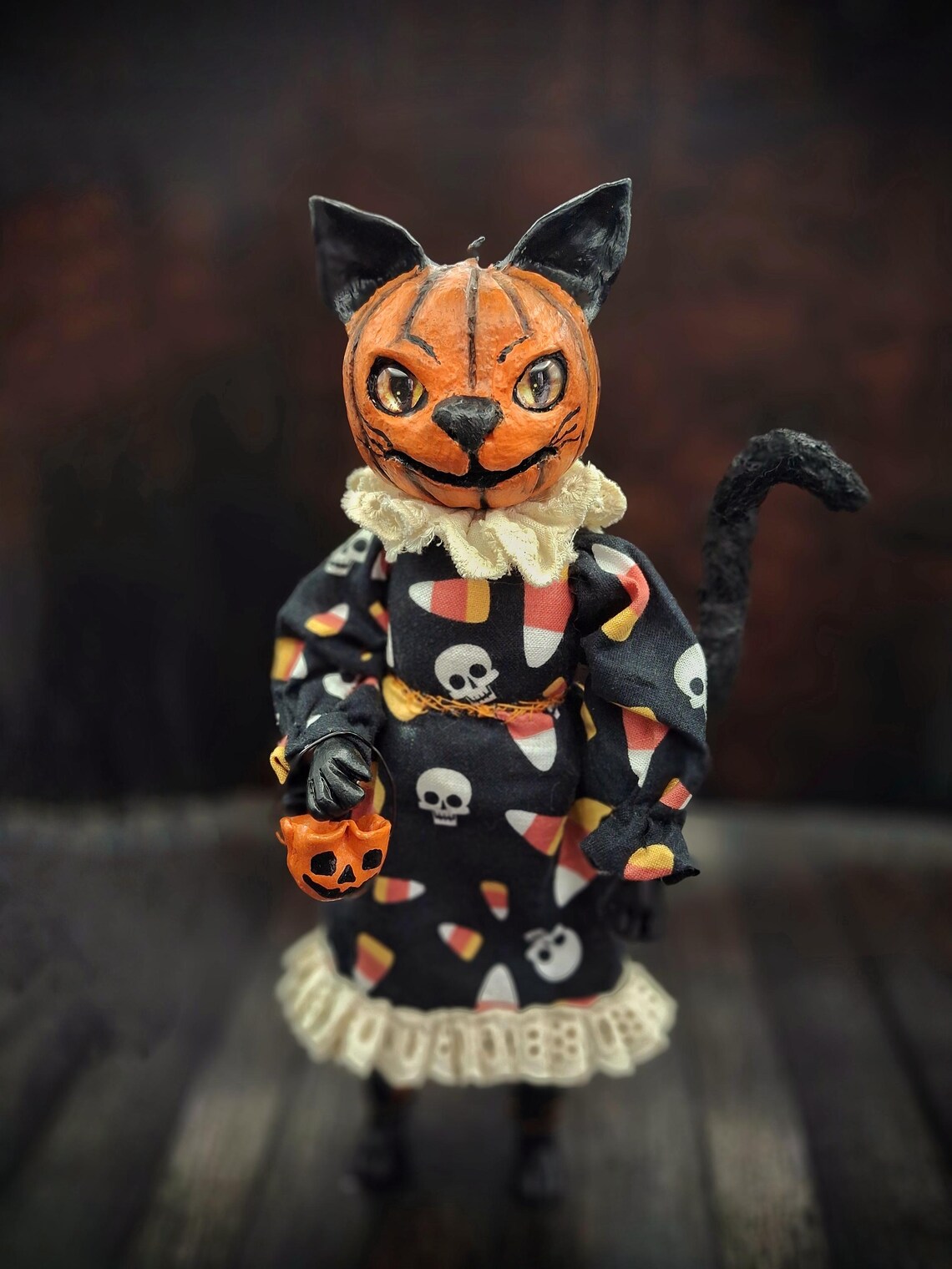 Pumpkin Cat Halloween Art Doll - Whimsical Fall Decor - Etsy