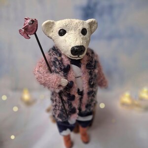 Handcrafted Poseable Polar Bear Art Doll: Whimsical Arctic Creature for ...