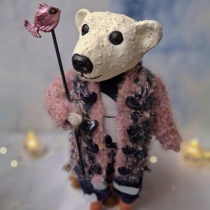 Handcrafted Poseable Polar Bear Art Doll: Whimsical Arctic Creature for ...