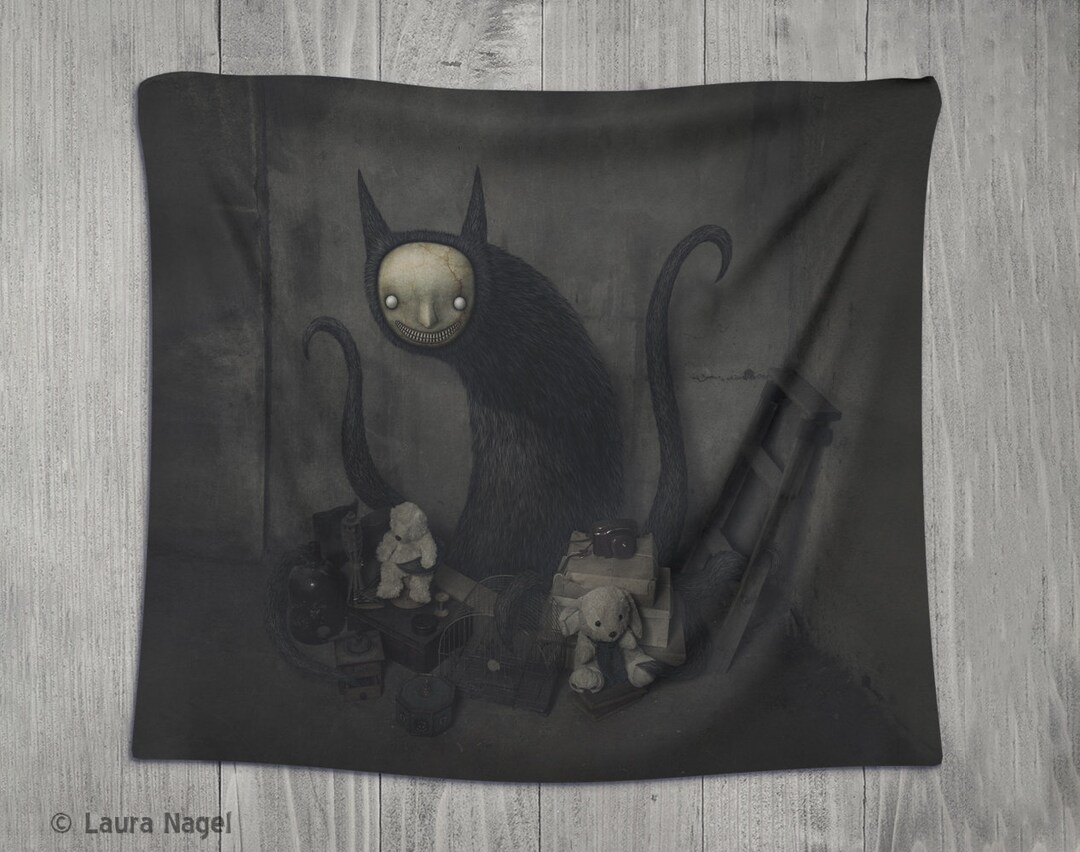 Gothic Monster Cat Tapestry Goth Decor Horror Wall Hanging Dark Surreal ...