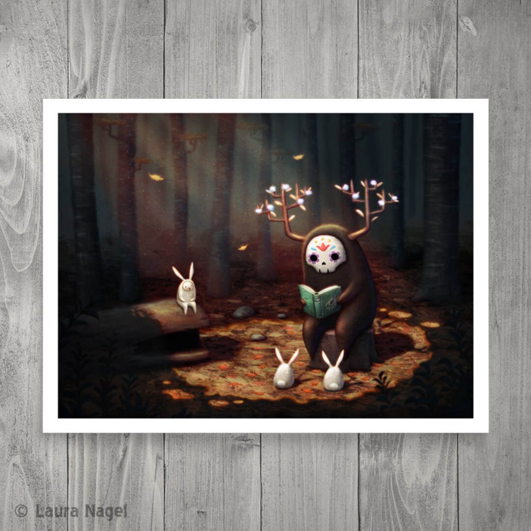 Cute Forest Spirit Whimsical Art Print Cottagecore Decor Pop Surrealism ...