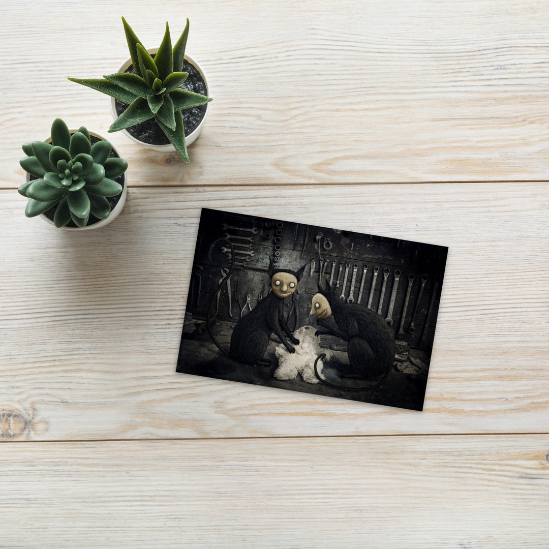 Gothic Katze Mini Druck dark surreal Horror Postkarte Goth Grußkarte ...