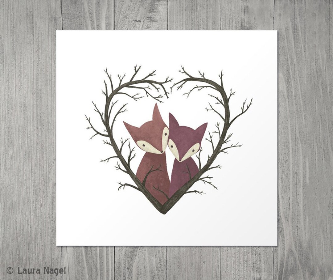 Cute Fox Love Art Print Nursery Decor Valentines Day Gift Cottagecore ...