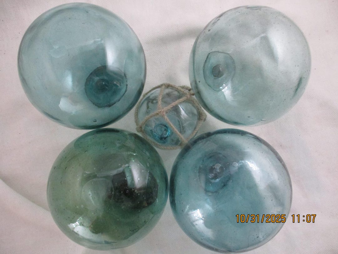 Set of Four, 4" Inch Hand Blown Antique Japanese Glass Floats Plus a ...