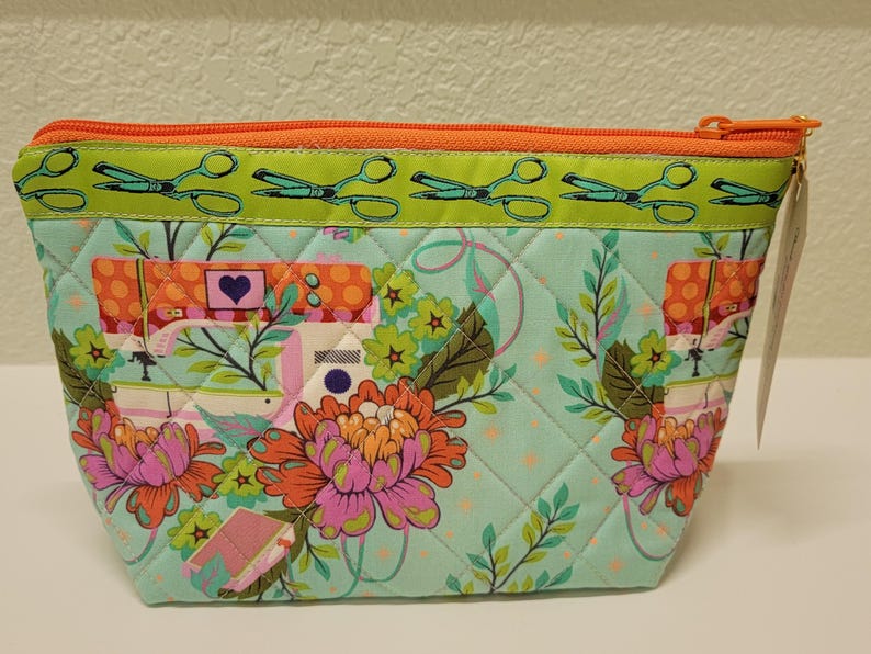 Handmade Quilted Pouch Tula Pink Fabric Vibrant & Stylish Organizer Bag ...