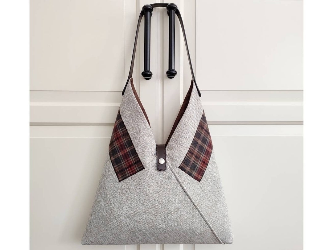 Beige Azuma Tote Bag: Japanese Triangle Bag With Leather Strap - Etsy