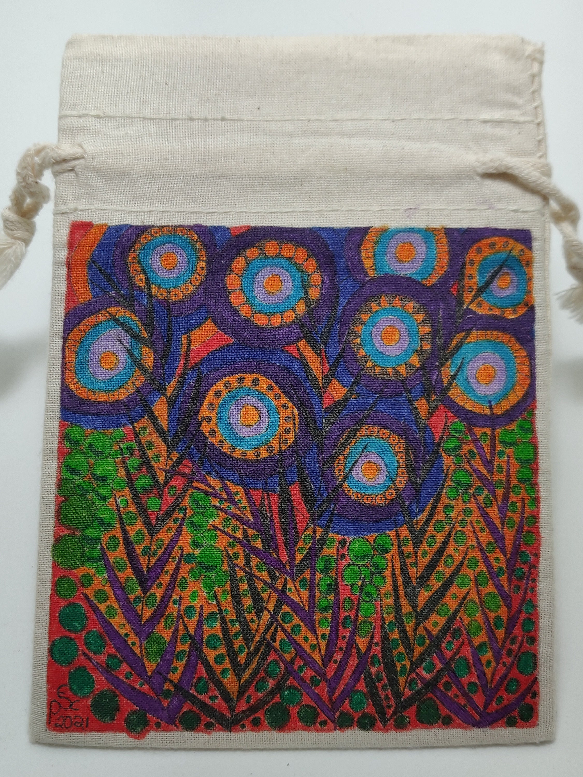 Hand Painted Drawstring Bag, Painted Gift Bag, Stash Bag, Fabric Art ...