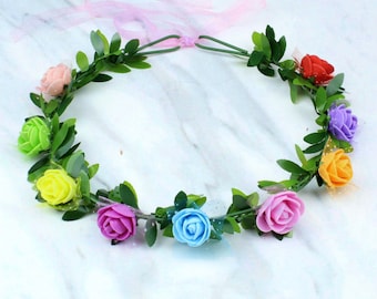 Rainbow flower crown | Etsy