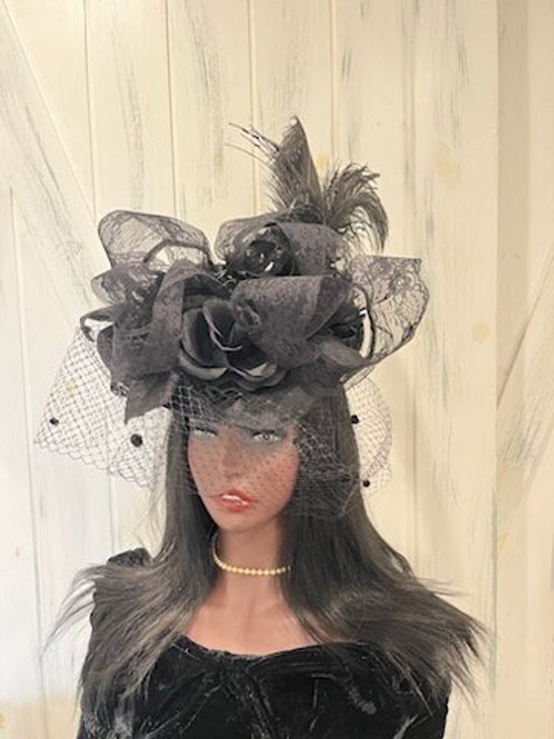 Black Veiled Victorian Funeral Fascinator Hat Feather Plumage, Fancy ...