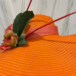 Orange Coral Peachy Pink Derby Hat With Quills, Orange Coral Peach Pink ...