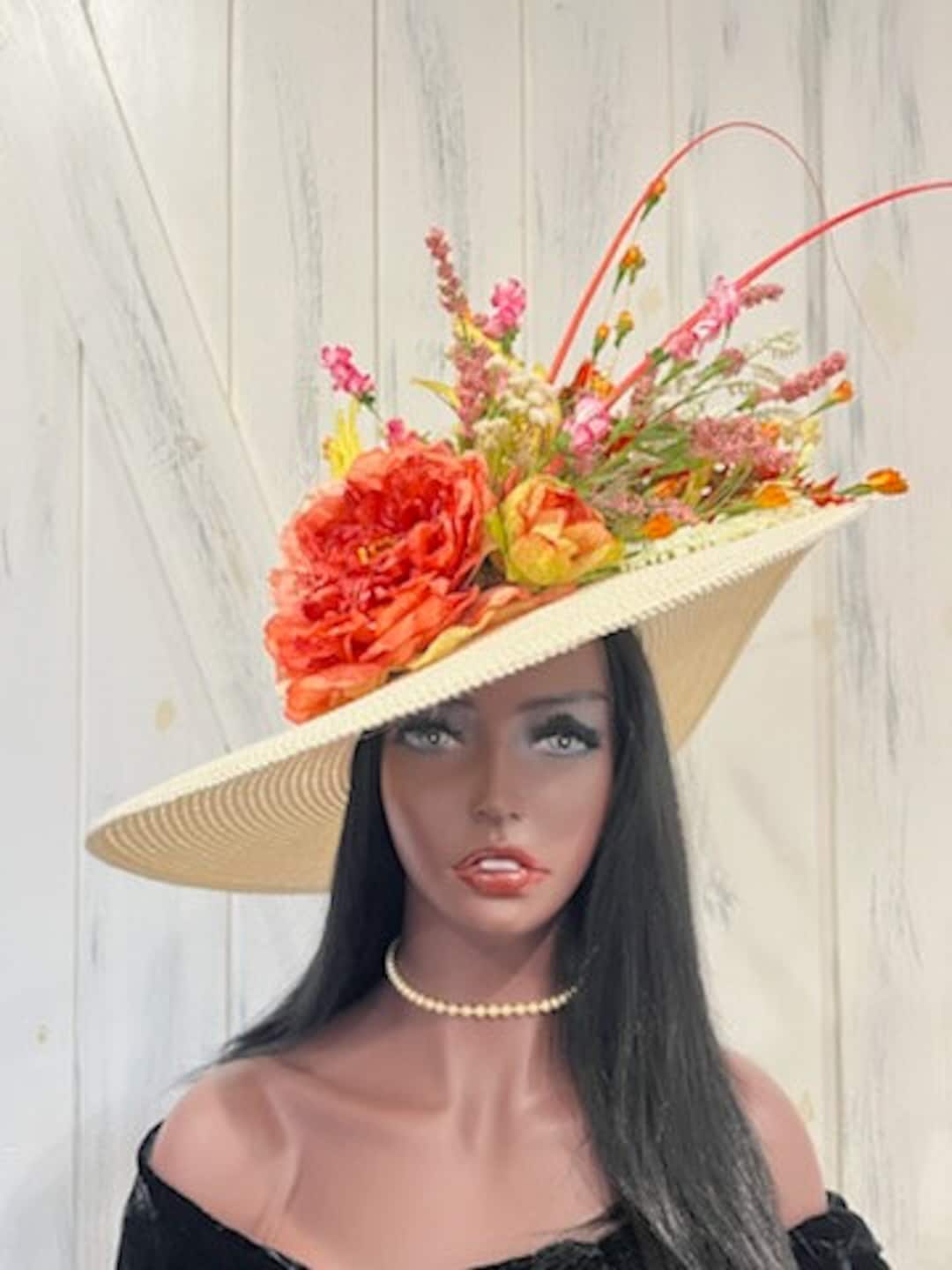 Big Pink Peach Coral Kentucky Derby Hat, Blush Pink Coral Flower Quills ...