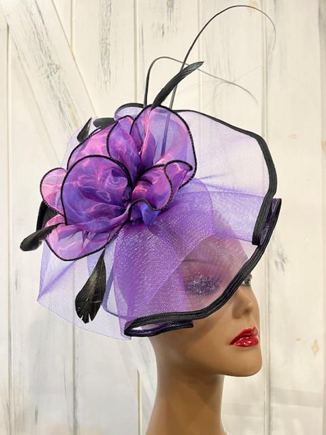 Big Purple Violet Fascinator Derby Hat Quills, Church Wedding Tea Party ...