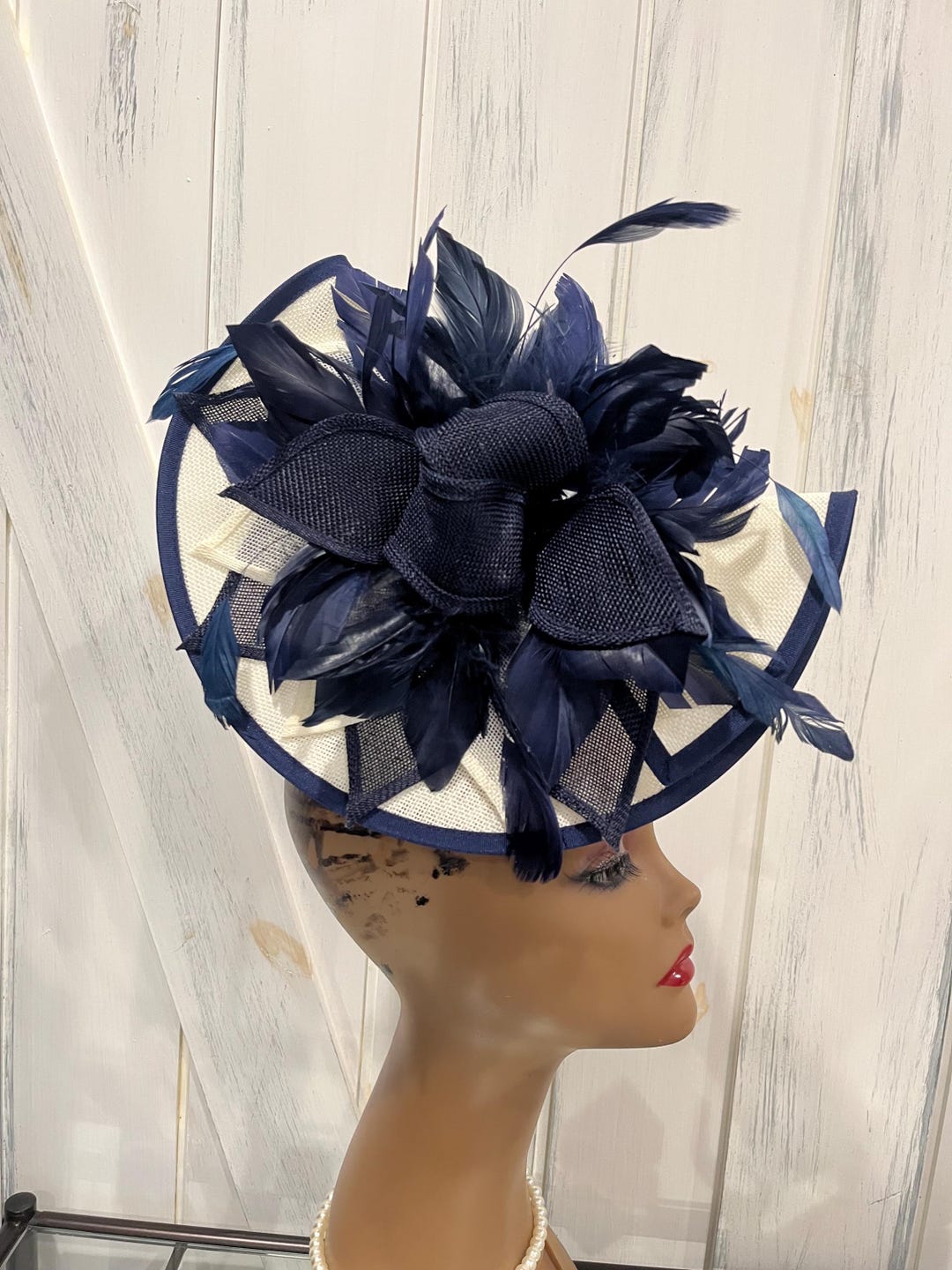Navy-blue Ivory White Feather Fascinator Hat: 2026 Kentucky Derby Race ...