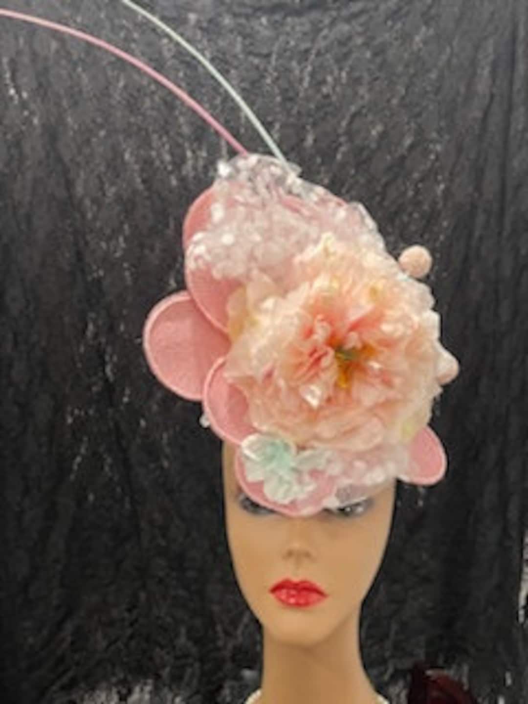 Blush Pink Aqua Fascinator Hat Quills, Blush Pink Wedding Fascinator ...