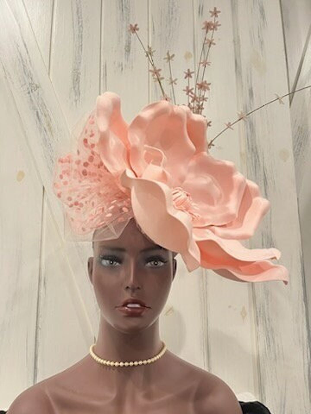 Light Pink 12 Inch Flower Fascinator Derby Oaks Race Hat Big Tulle Bow ...