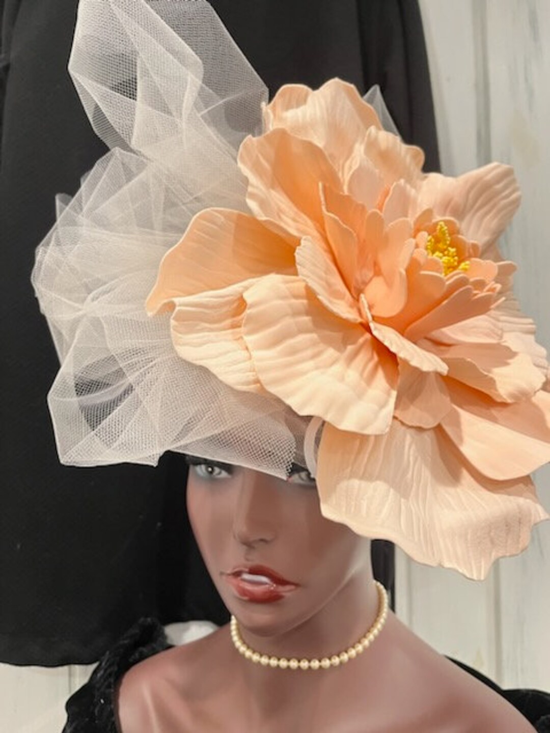 Big Peach Flower Fascinator Derby Hat, Huge Peach Flower Fascinator ...