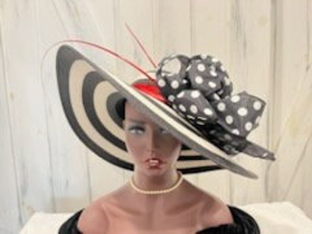 Big Black Red White Women's Fancy Church Hat Ostrich Quills, Black Red ...