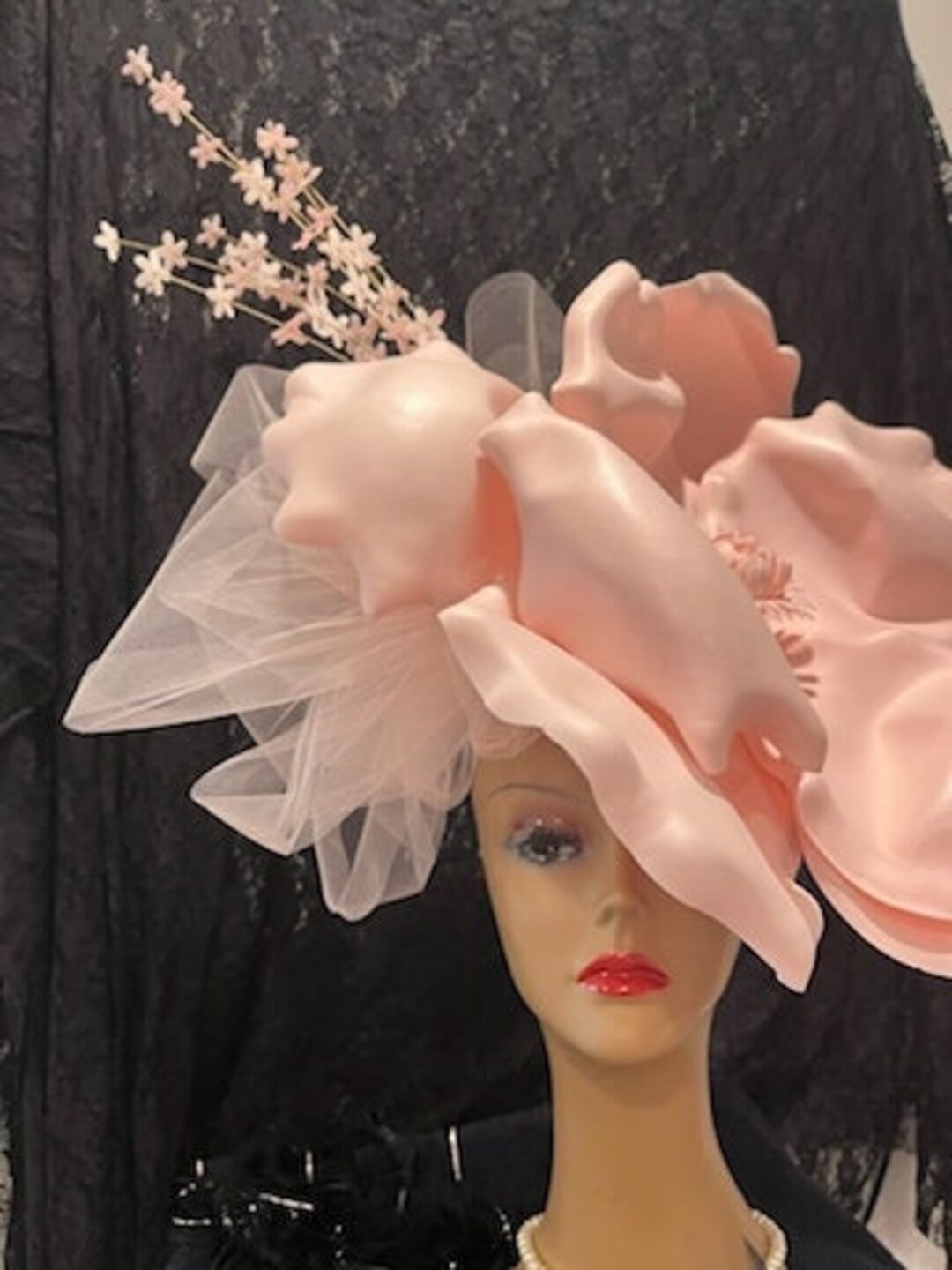 Huge 18 Inch Blush Pink Flower Fascinator Hat, Blush Pink Fancy Church ...