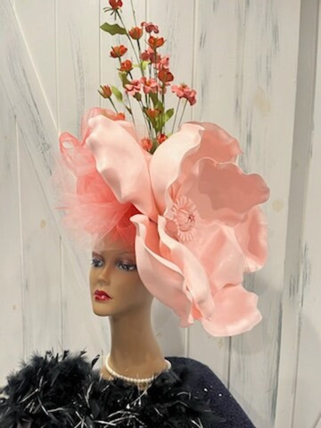 Coral Peach Pink Huge Flower Derby Fascinator Hat, Blush Pink Coral ...