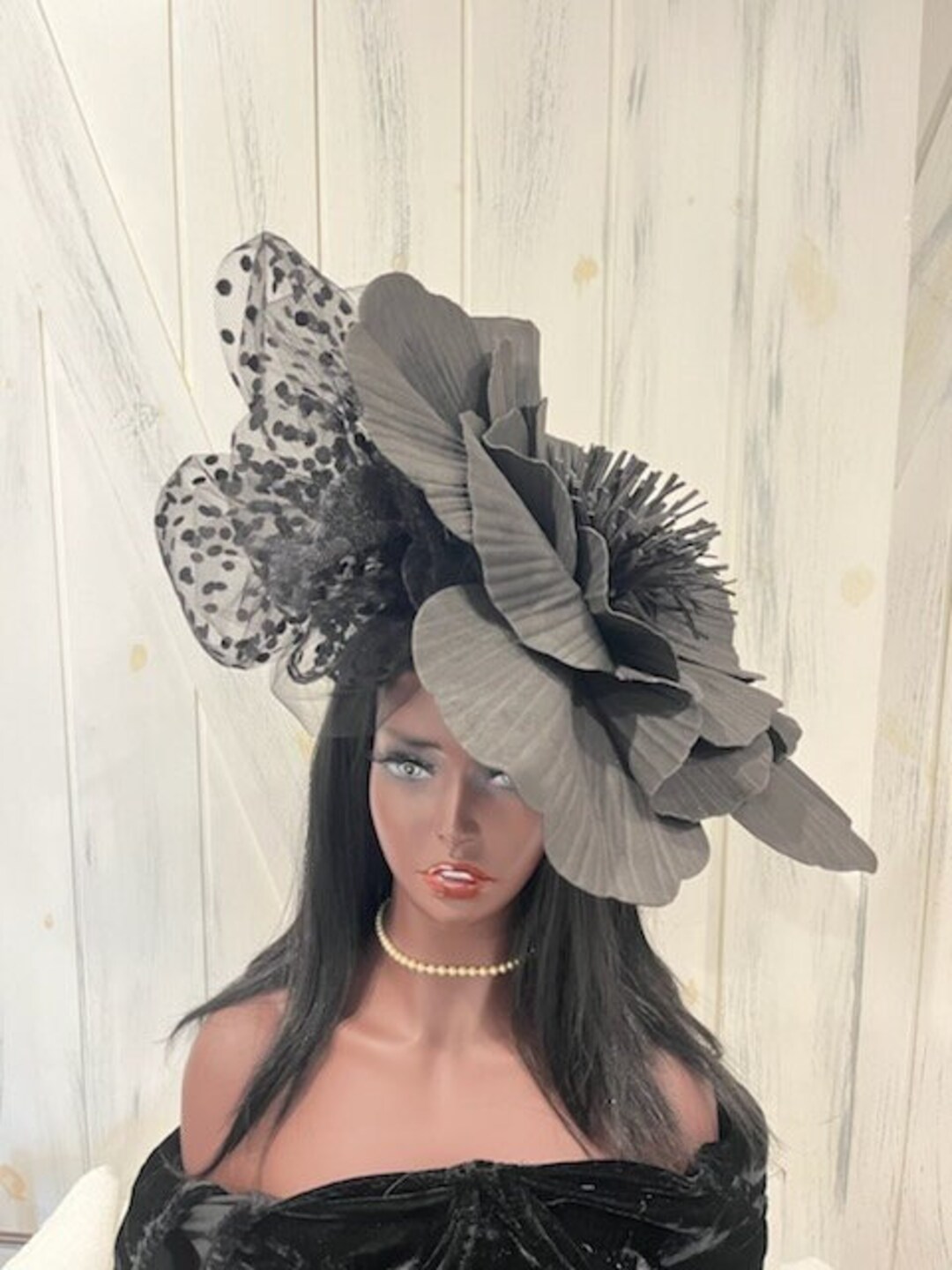 Big Black Flower Funeral Fascinator Hat, Black Gothic Mourning Hat ...
