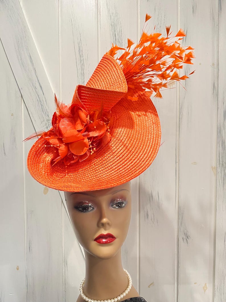 Orange Feather Fascinator Derby Hat: 2026 Kentucky Derby Race Couture ...