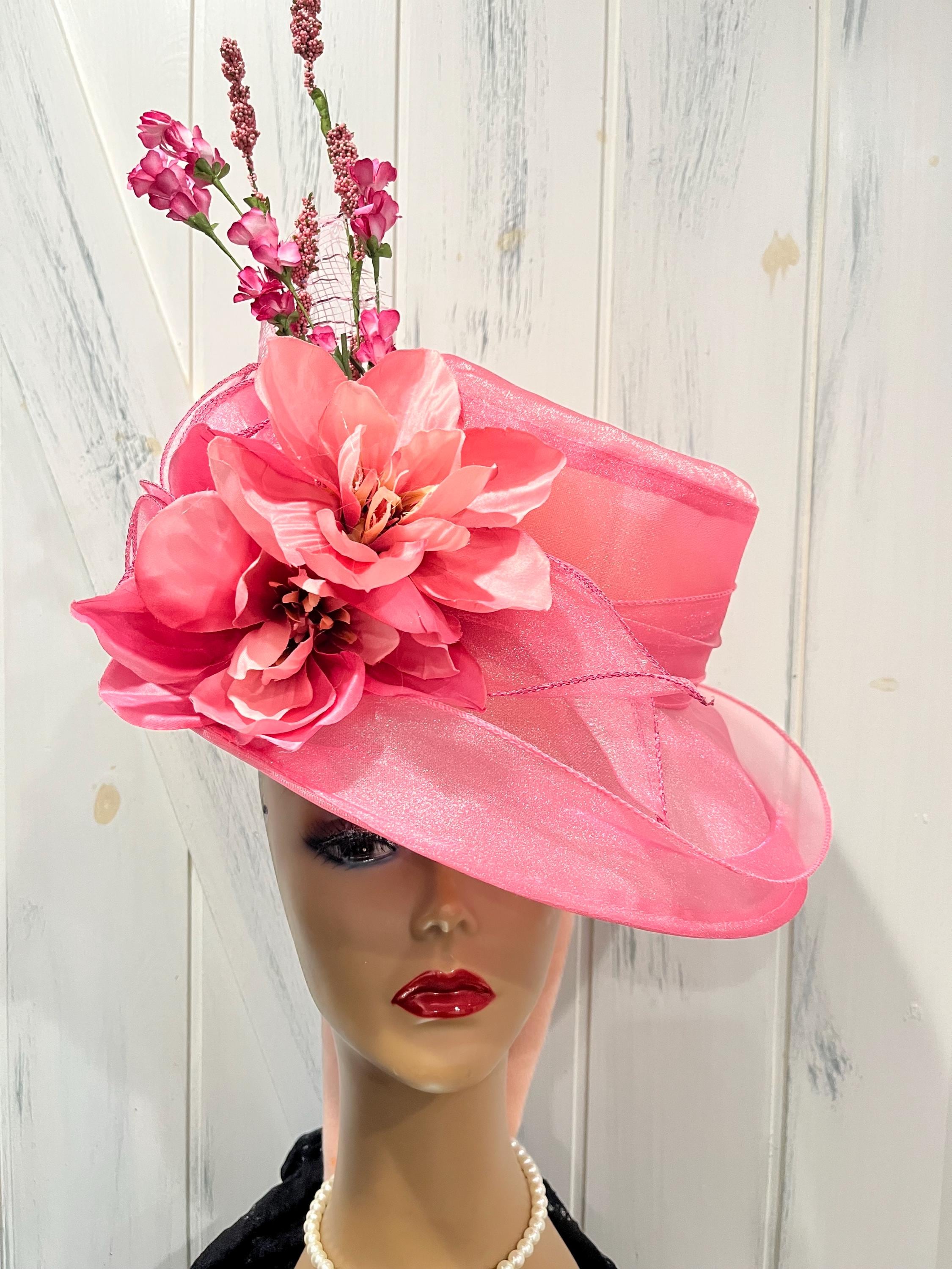 Rose Pink Church Hat: Ostrich Quills, Flowers, Small Brim - Etsy