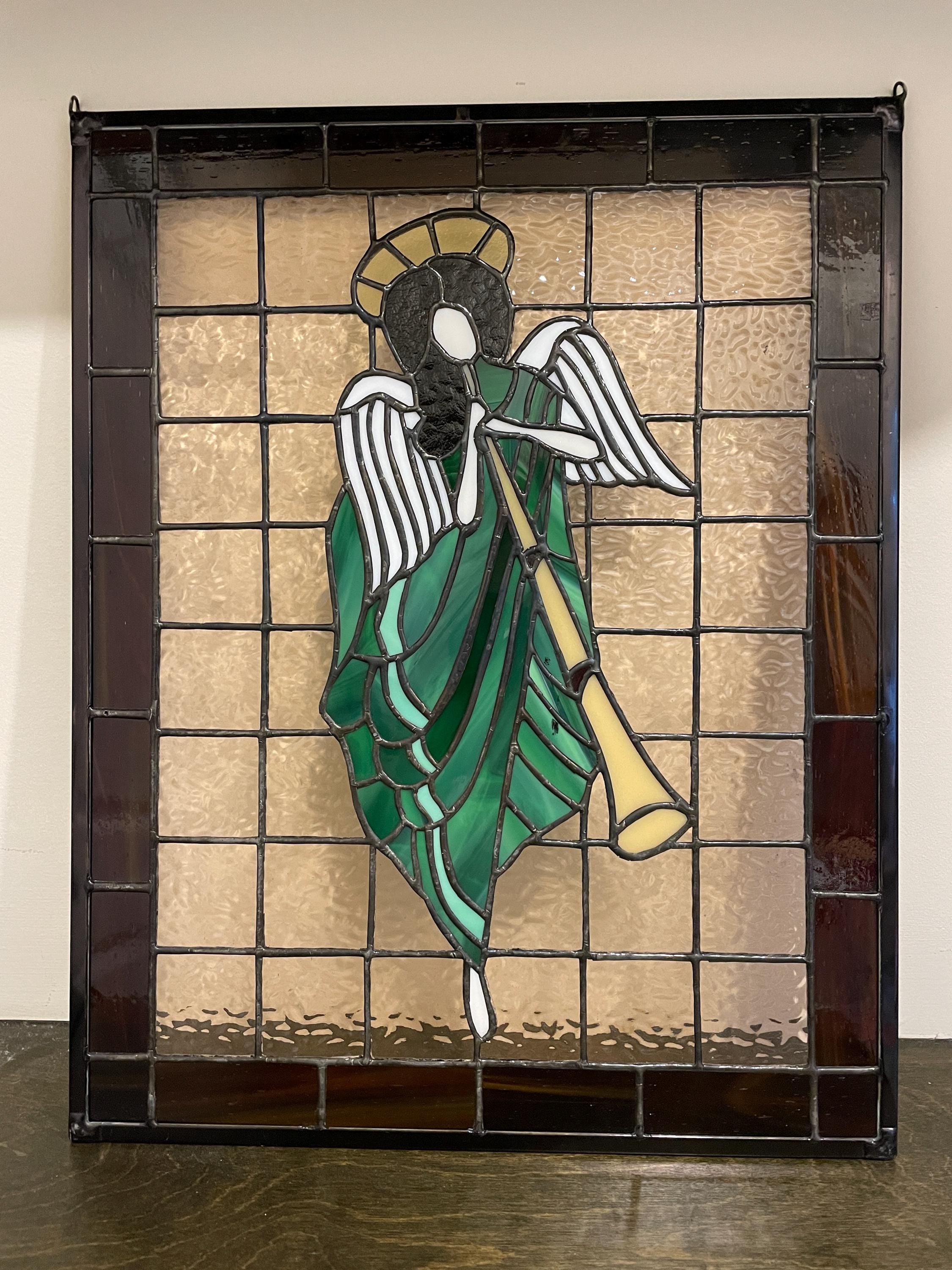 Stained Glass (leaded) Angel Playing Trumpet Window Panel ~ Hand ...